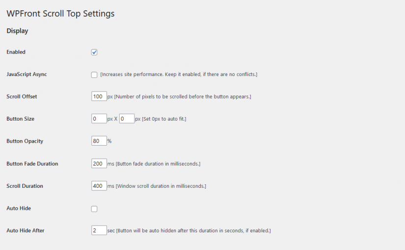 WordPress | プラグイン | WPFront Scroll Top (ページ先頭への移動) | shelokuma tech blog
